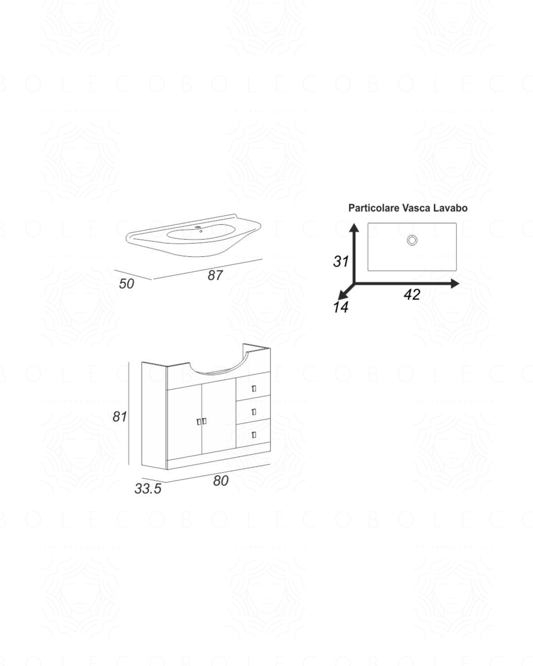 Mobile bagno Monia 87 cm bianco lucido completo di specchio | Boleco